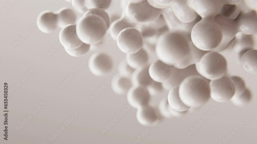 Abstract 3D render animation slow motion moving milky white milk orbs ...