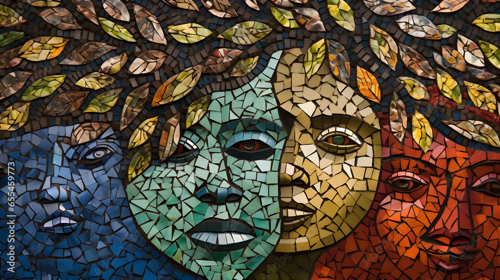 Mosaic of diverse faces forming a tree, symbolizing unity in diversity ...