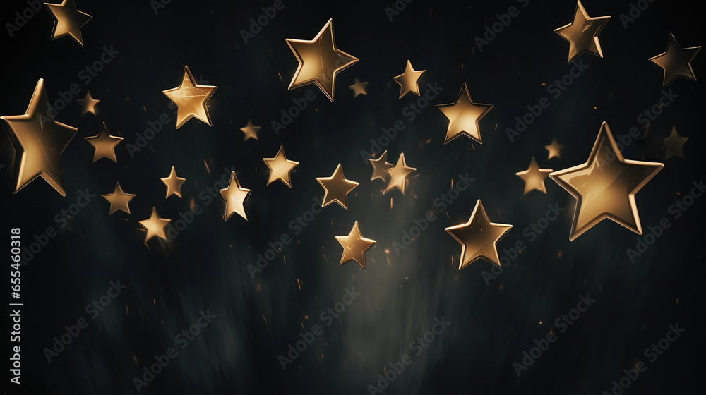 Golden Stars of Excellence: Rating System Concept on Dark Background ...
