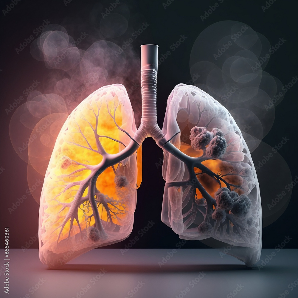 3D Human Lungs and Lung Vascular Disease medical concept, Dramatic ...
