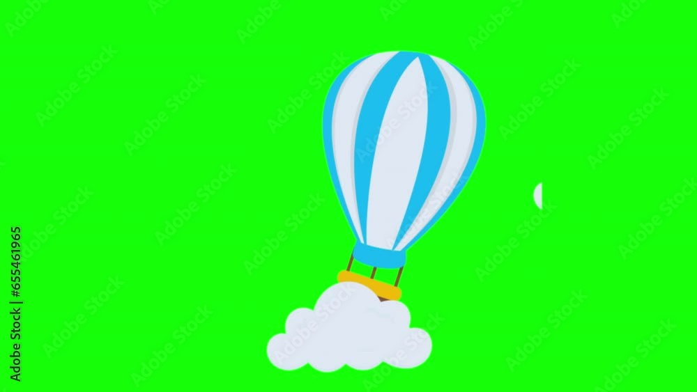 2d animated illustration of a hot air balloon flying in the clouds on a ...