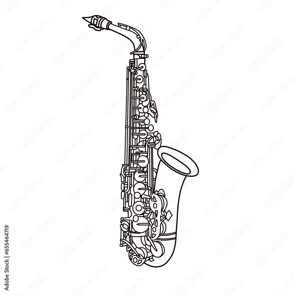 Vector illustration of Saxophone Alto hand drawn sketch, blow musical ...