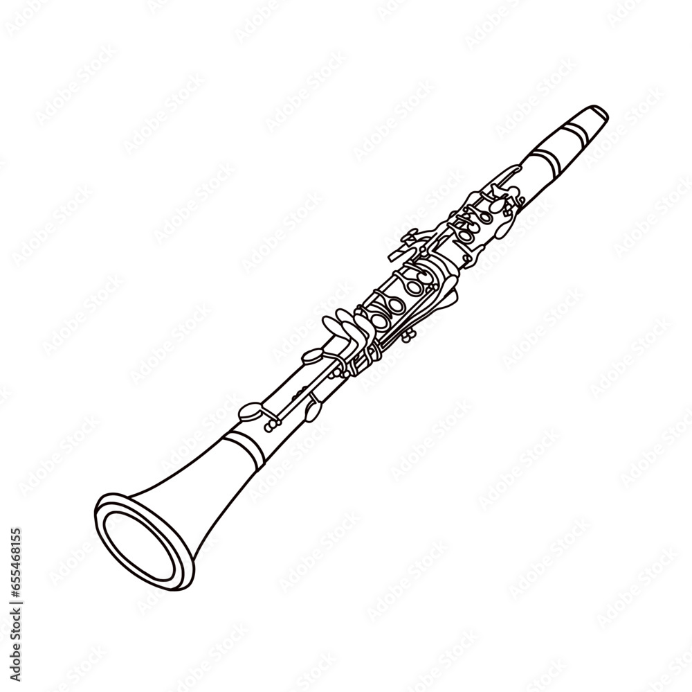 Vector illustration of Clarinet hand drawn sketch, blow musical ...