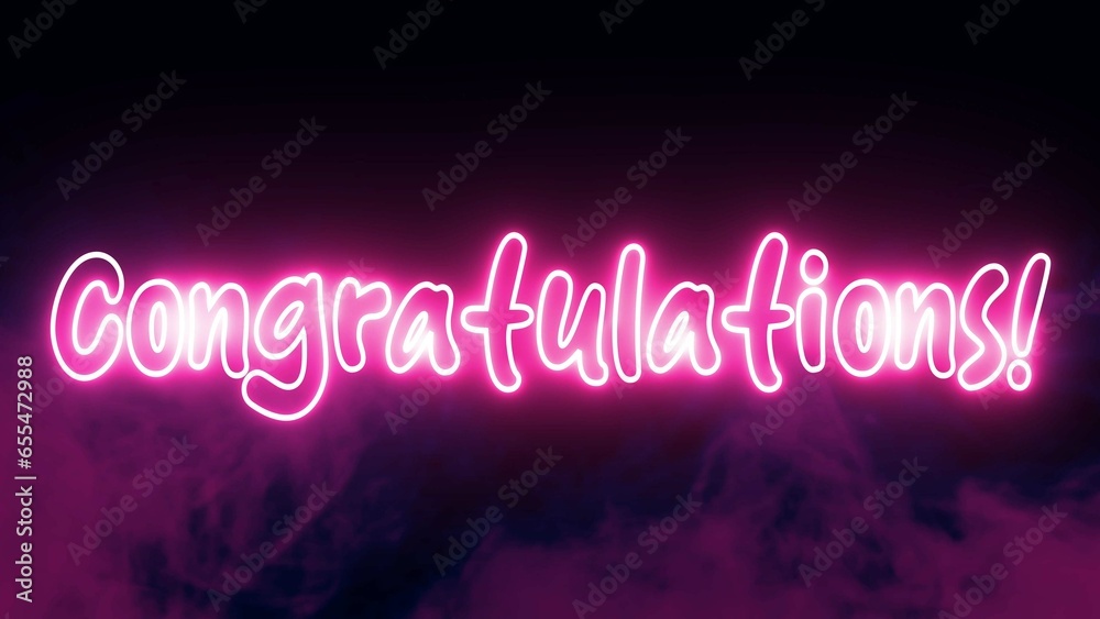 Congratulations text font with neon light. Luminous and shimmering haze ...