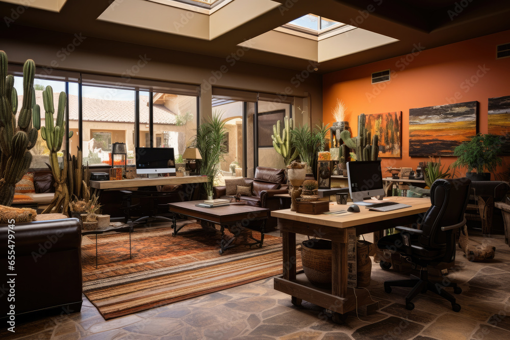 Exploring a Warm and Rustic Southwestern Oasis: Vibrant Office Interior ...