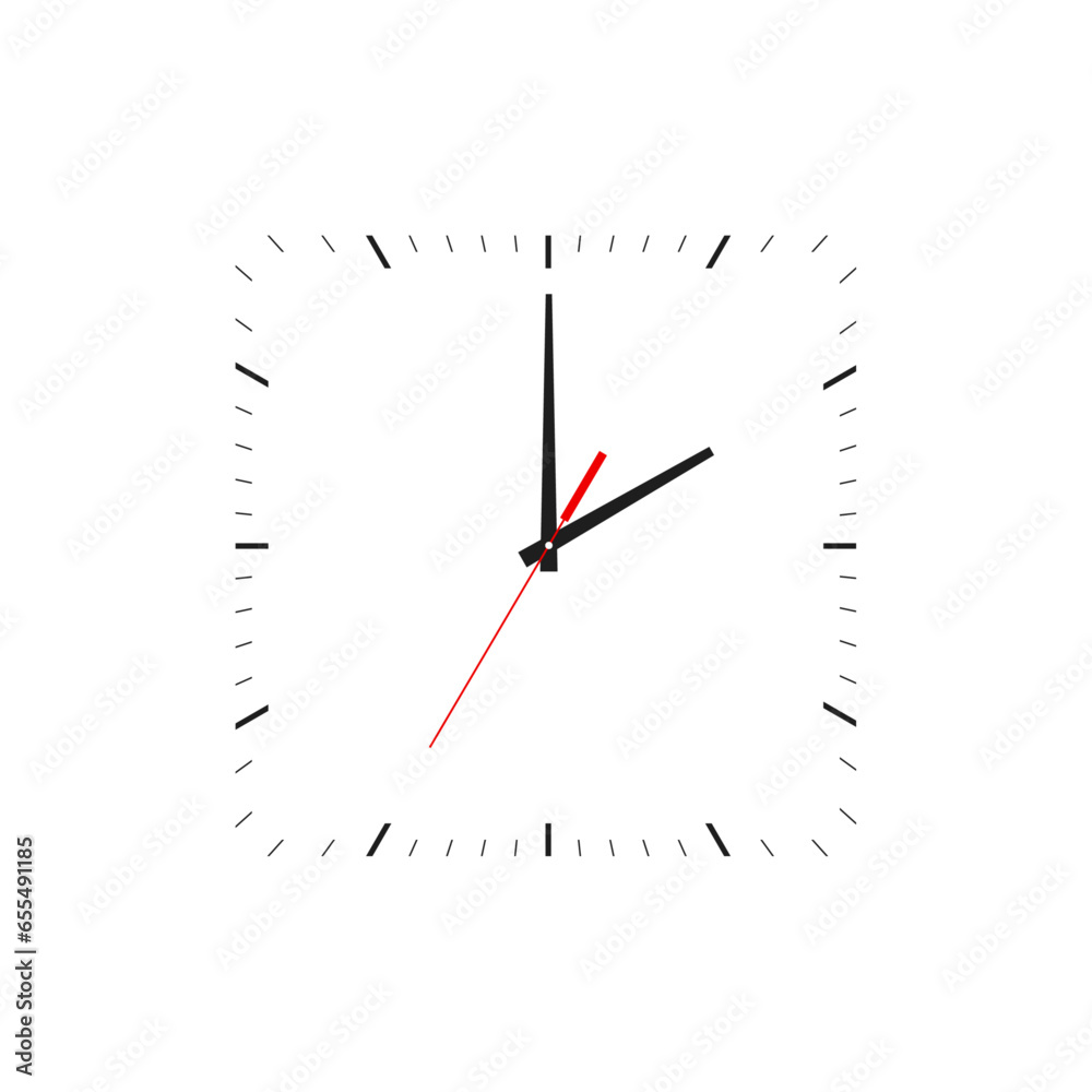 Clock vector. Classic black and white square wall clock vector. Clock ...