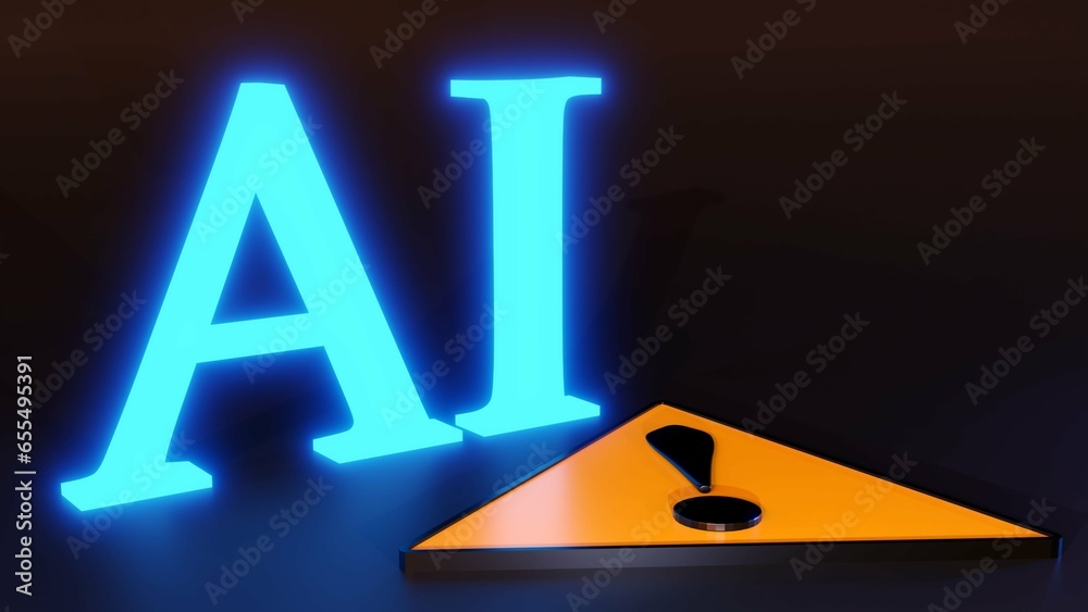 Artificial Intelligent with danger sign exclamation mark in yellow 3d ...