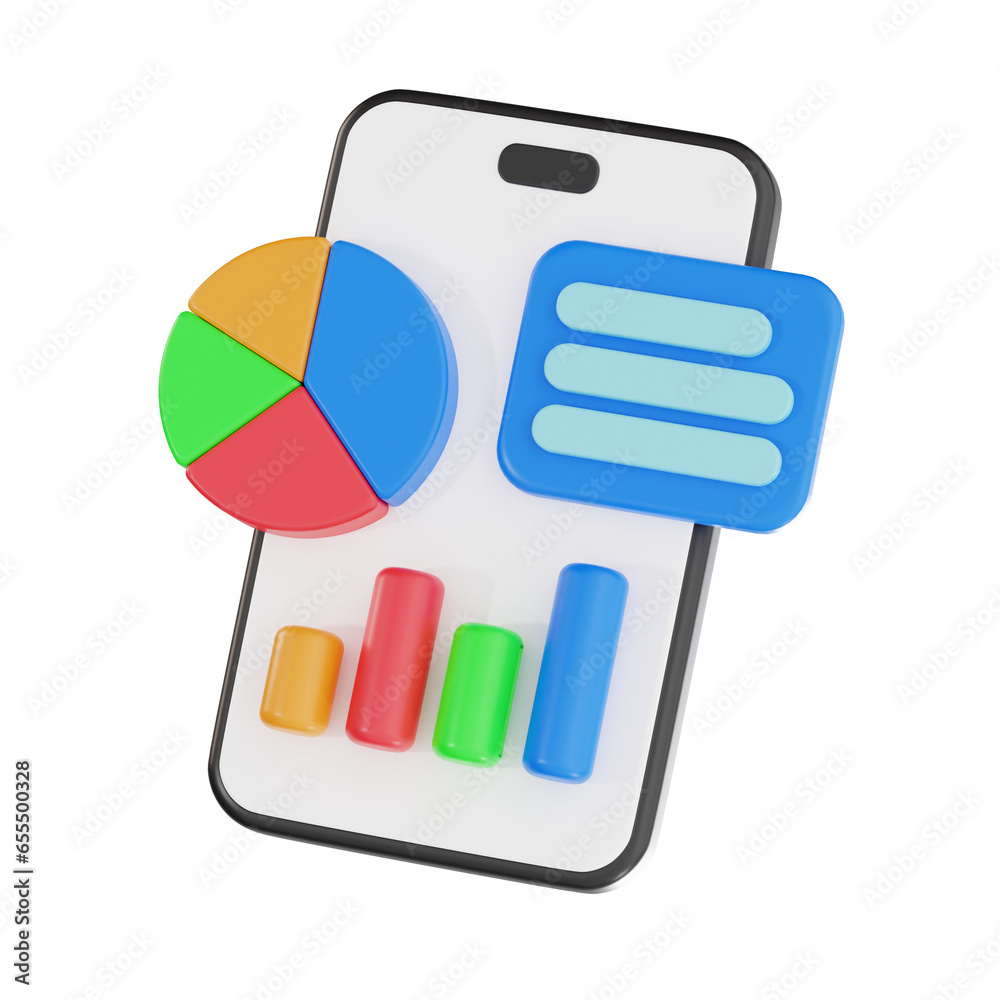 mobile analysis 3d. High quality render. Data analysis 3d render set ...