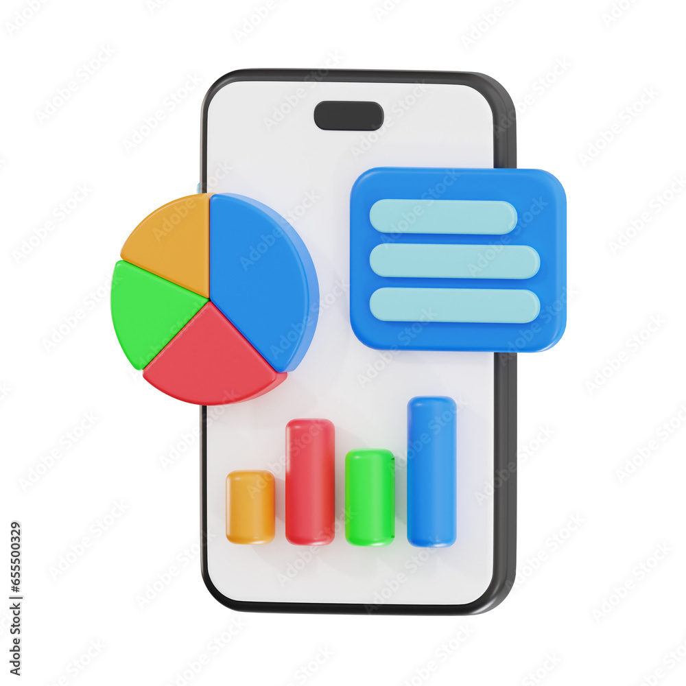 mobile analysis 3d. High quality render. Data analysis 3d render set ...
