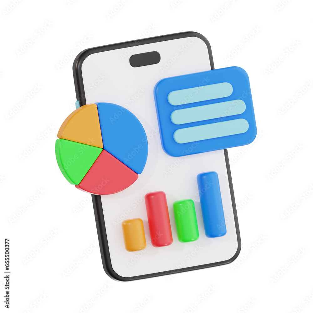 mobile analysis 3d. High quality render. Data analysis 3d render set ...