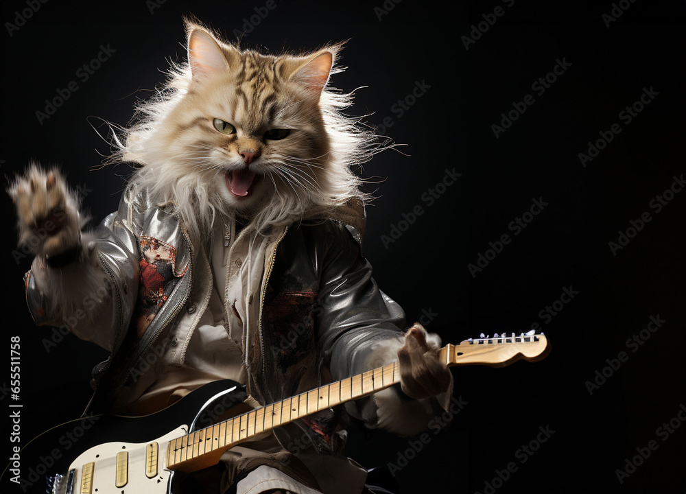 cat rockers playing electric guitar , cat as a punk rock heavy metal ...