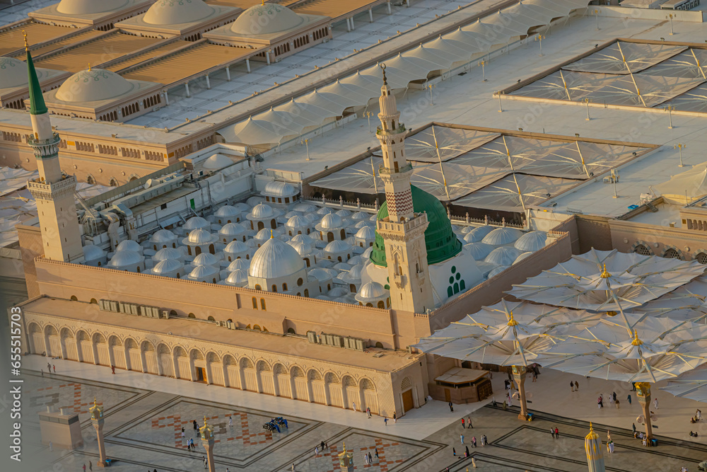 Aerial view of the Green Dome , Holy Prophet's Mosque in Madinah, Saudi ...