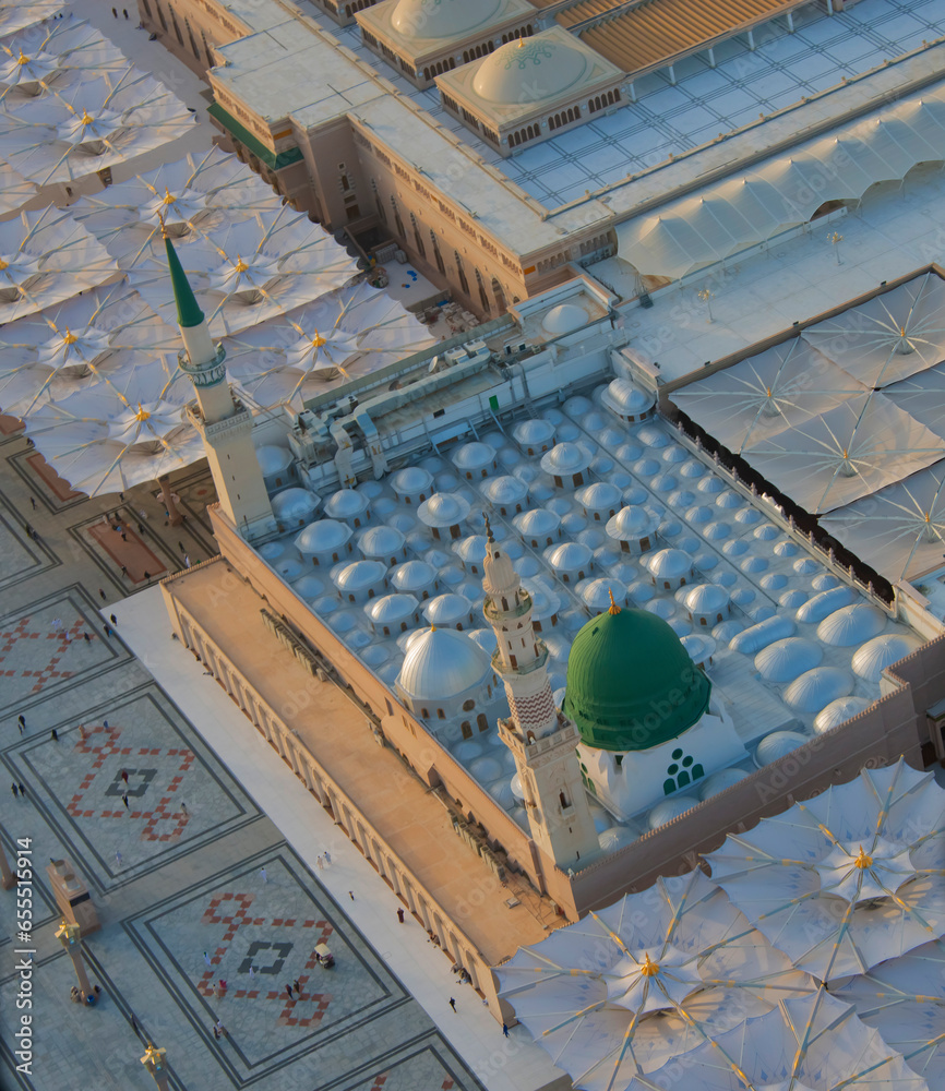 Aerial View of the Masjid Nabawi Sherif in Madinah, Saudi Arabia, The ...