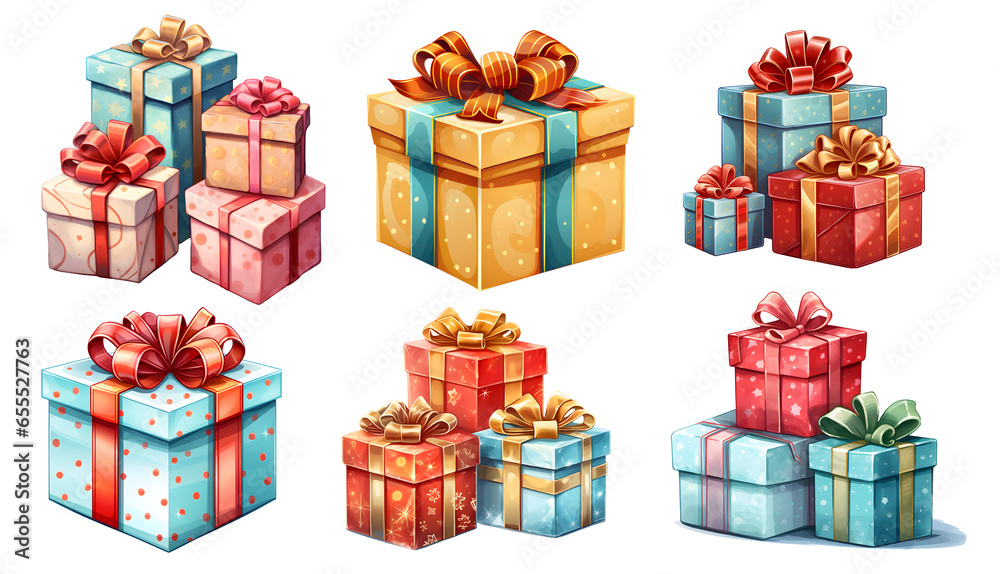 set of christmas gifts boxes Clipart Sticker on isolated transparent ...