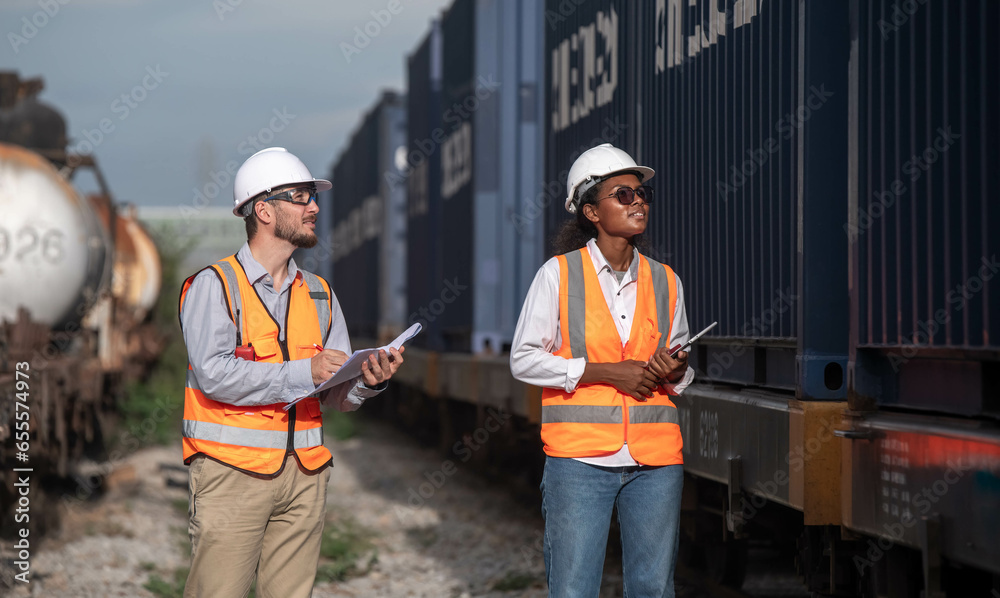 Engineer under discussion inspection and checking construction process ...
