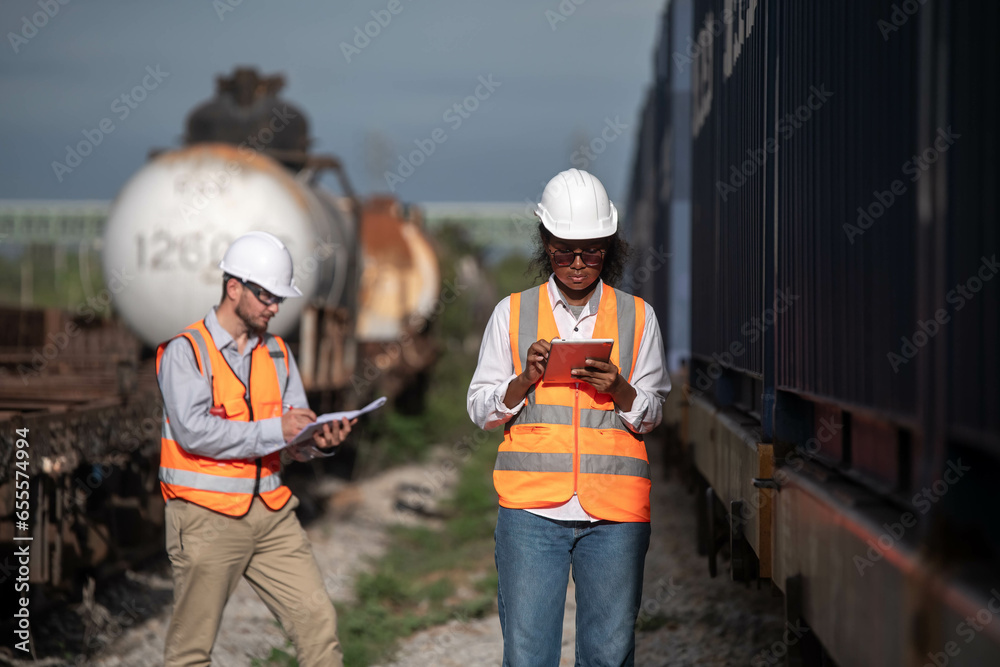 Engineer under discussion inspection and checking construction process ...