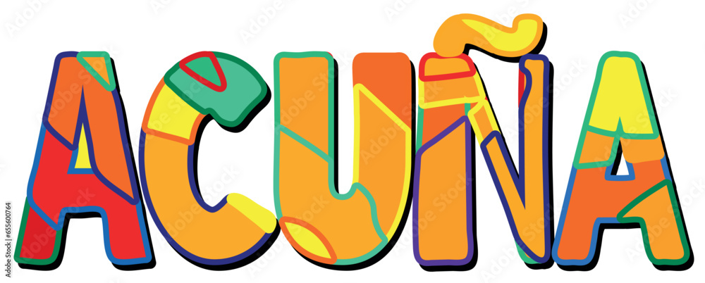 ACUNA. Bright funny cartoon color doodle isolated typographic ...