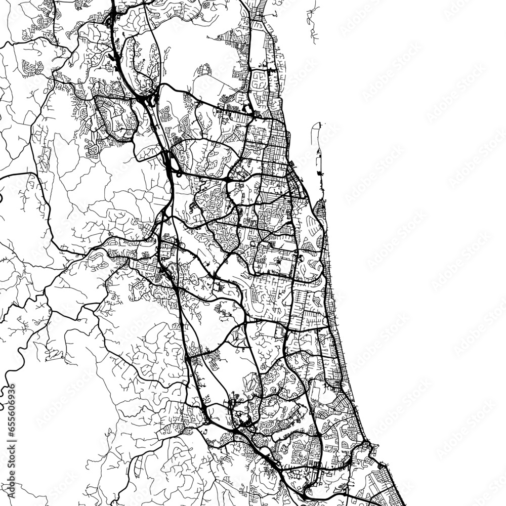 1:1 square aspect ratio vector road map of the city of Gold Coast in ...