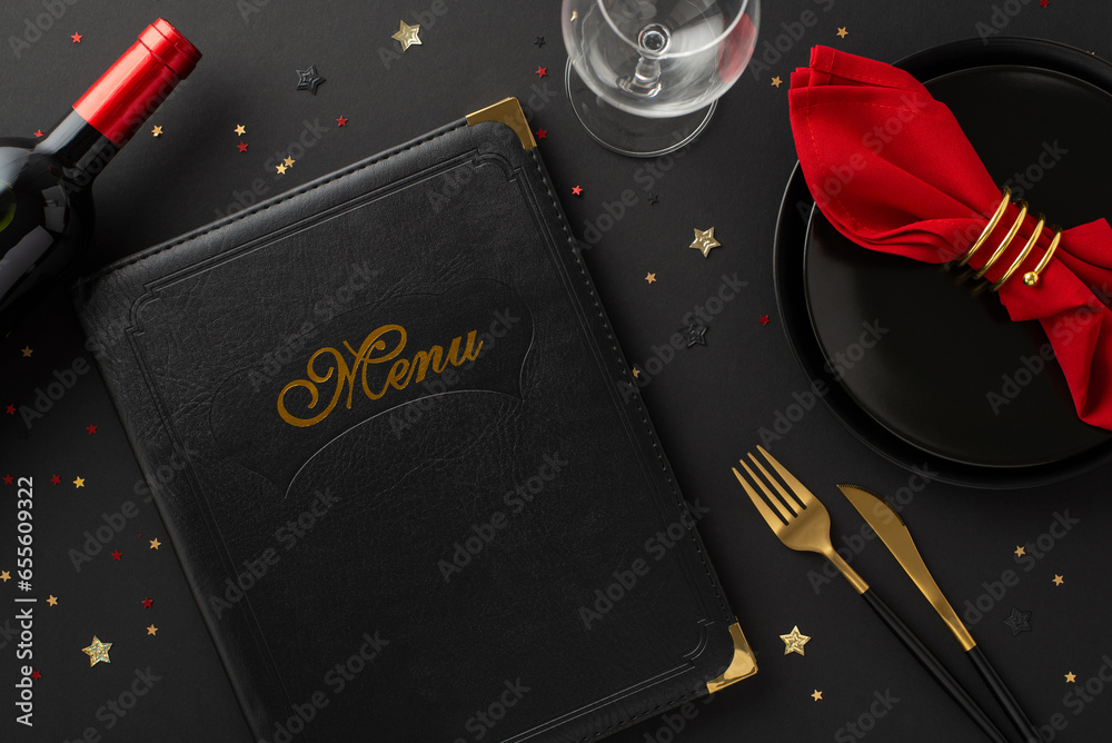 Elegant restaurant Black Friday promotion. Overhead shot of table ...