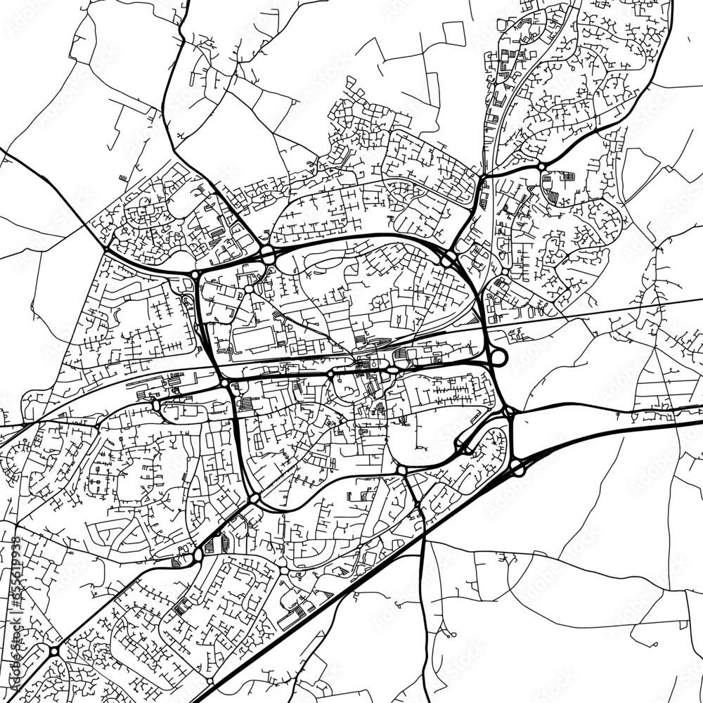 1:1 square aspect ratio vector road map of the city of Basingstoke in ...