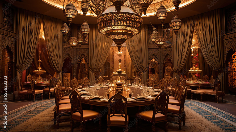 Luxurious Arabic-style Dining Room with Large Round table and Soft ...