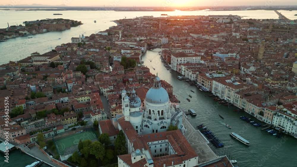 Venice city skyline, aerial view of Basilica di Santa Maria della ...