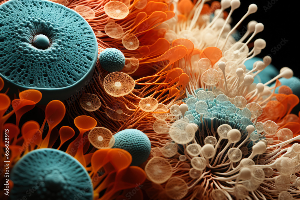 Highly magnified snapshots of yeast cells under microscope revealing ...