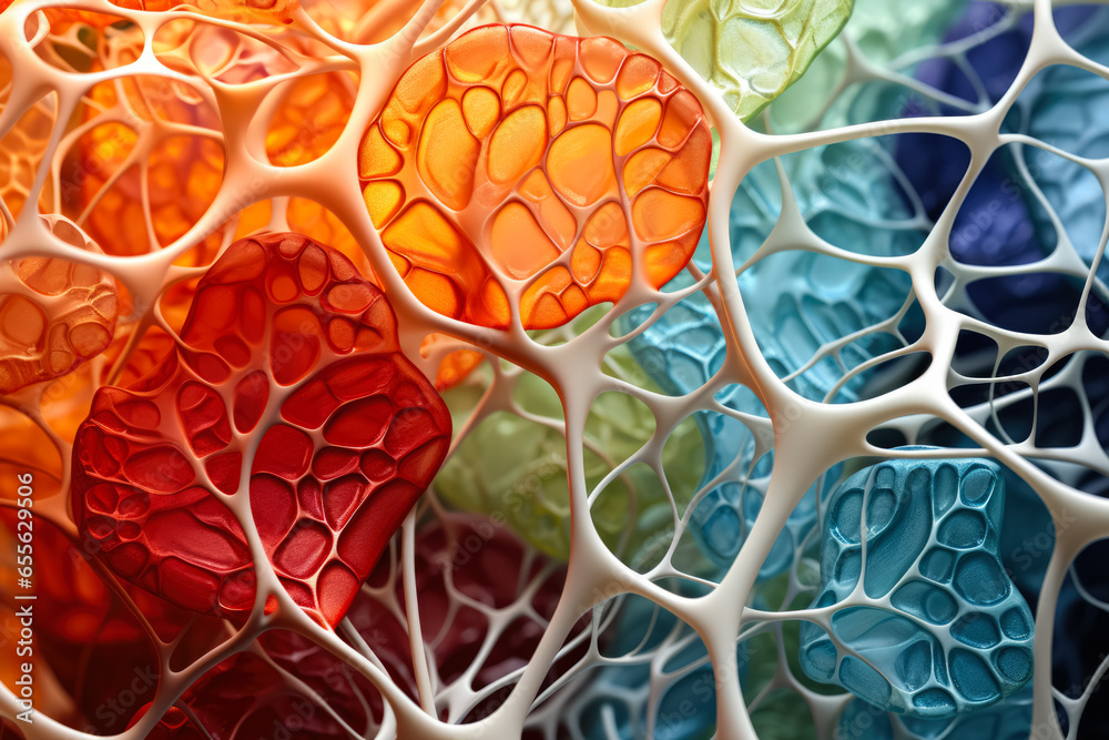 High-resolution close-up of plant cell structures in vivid colors Stock ...