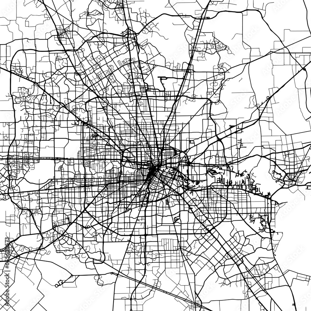 1:1 square aspect ratio vector road map of the city of Houston Metro ...