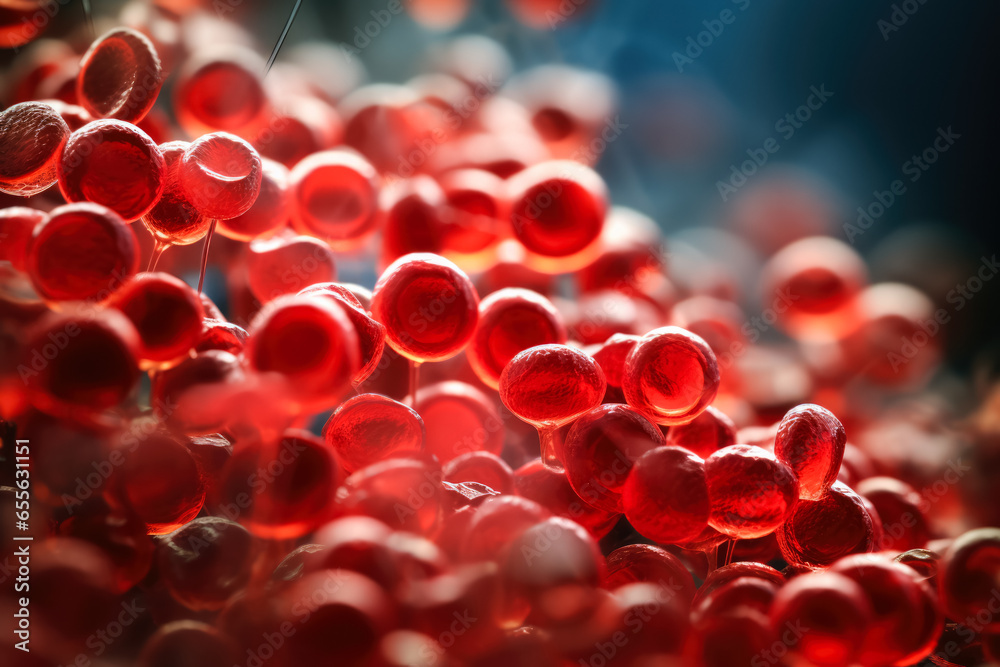 Superior magnified views of human blood cells under microscope ...