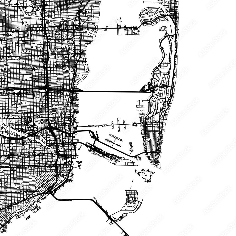 1:1 square aspect ratio vector road map of the city of Miami Bay ...