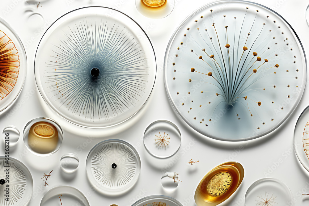 Ultra-magnified diatom images under a microscope isolated on a white ...