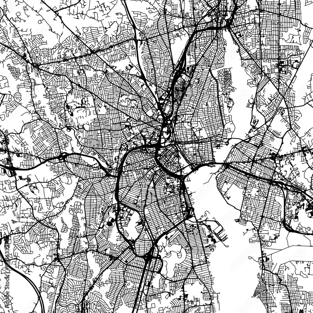 1:1 square aspect ratio vector road map of the city of Providence Rhode ...