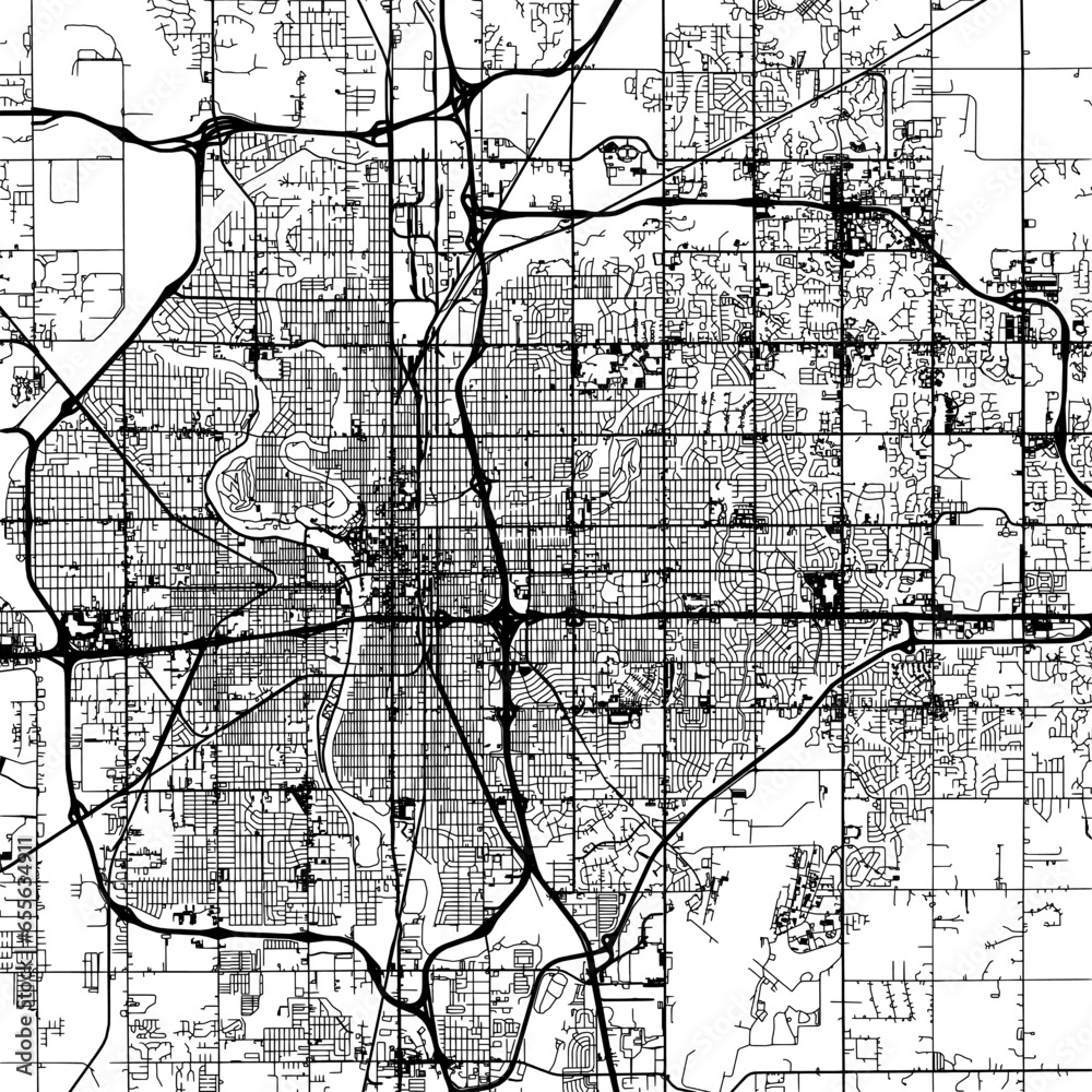 1:1 square aspect ratio vector road map of the city of Wichita Kansas ...