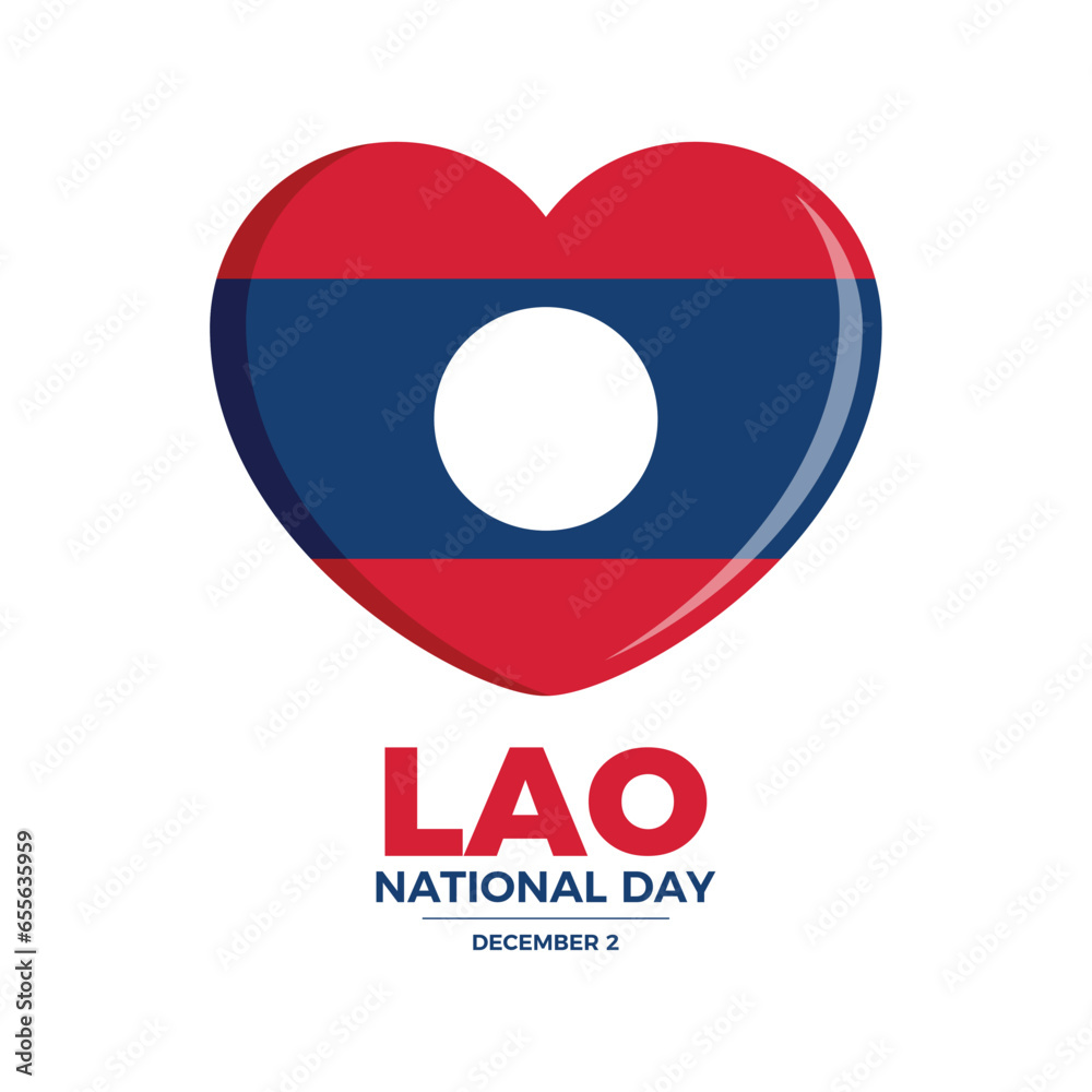 Lao National Day poster vector illustration. Flag of laos in heart ...