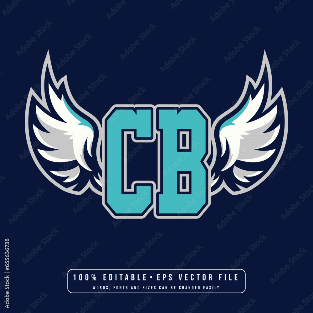 CB wings logo vector with editable text effect. Editable letter CB ...