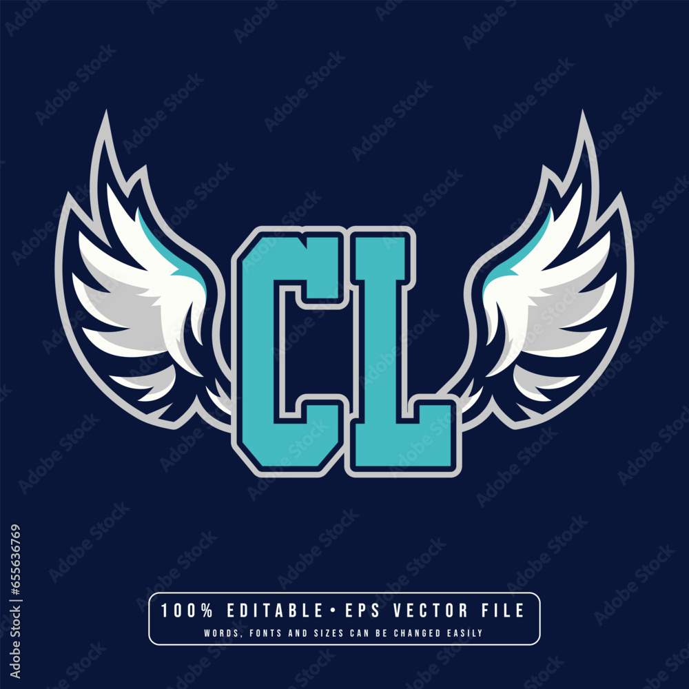 CL wings logo vector with editable text effect. Editable letter CL ...