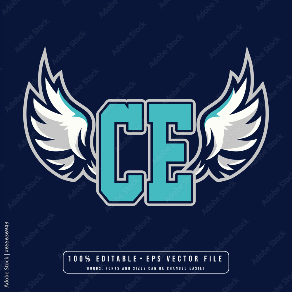 CE wings logo vector with editable text effect. Editable letter CE ...