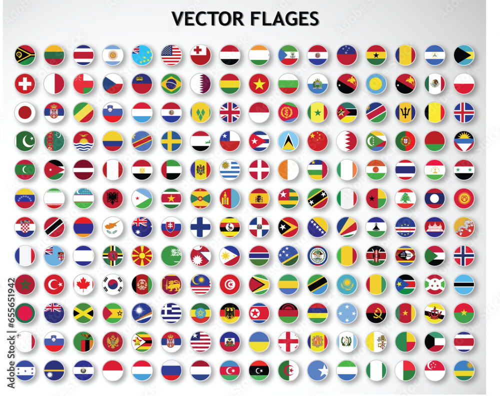 All world flags - vector set of round icons. Flags of all countries and ...