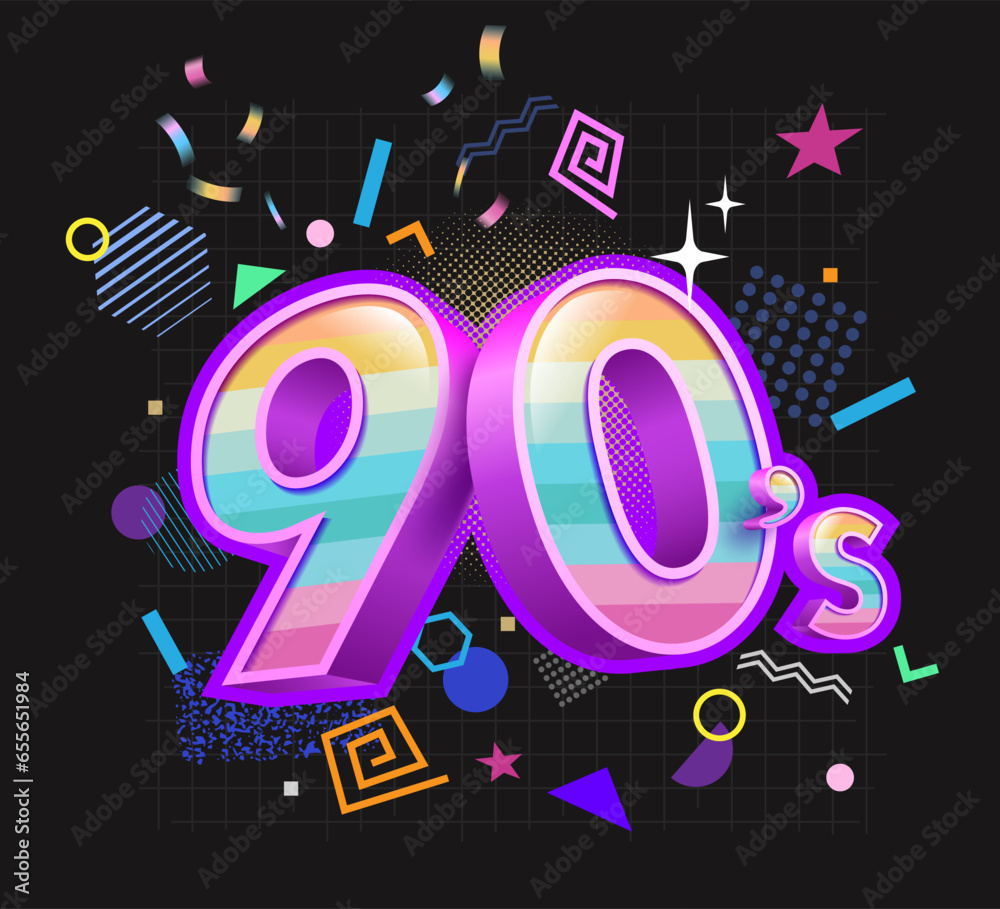 90's graphic design template. Memphis poster, card or invitation with ...