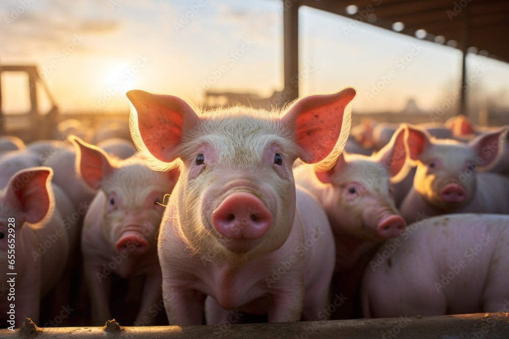 Healthy pigs in the barn Livestock industry raising meat animals. Ai ...