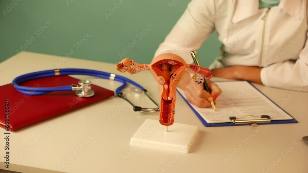Friendly female doctor gynecologist works in the office. Model of ...