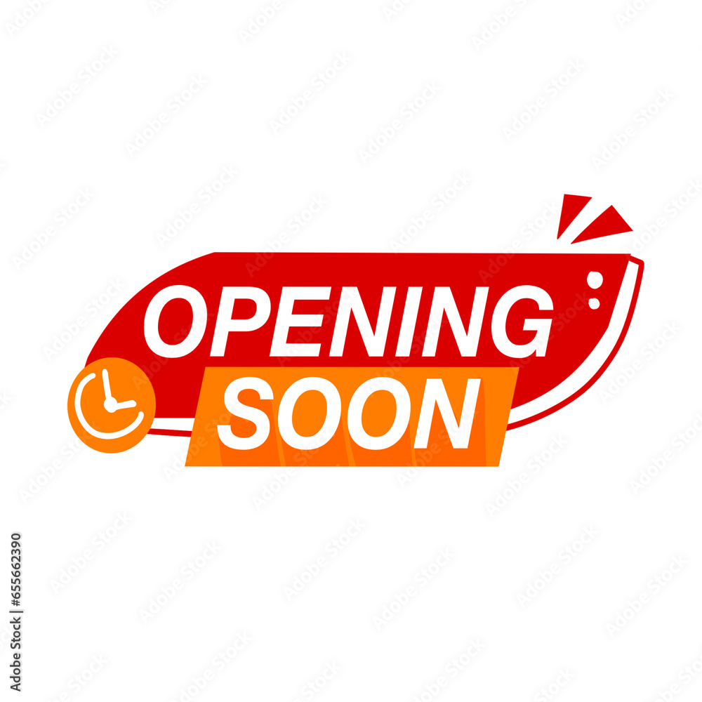 opening soon tag clipart red orange flat design Stock Illustration ...