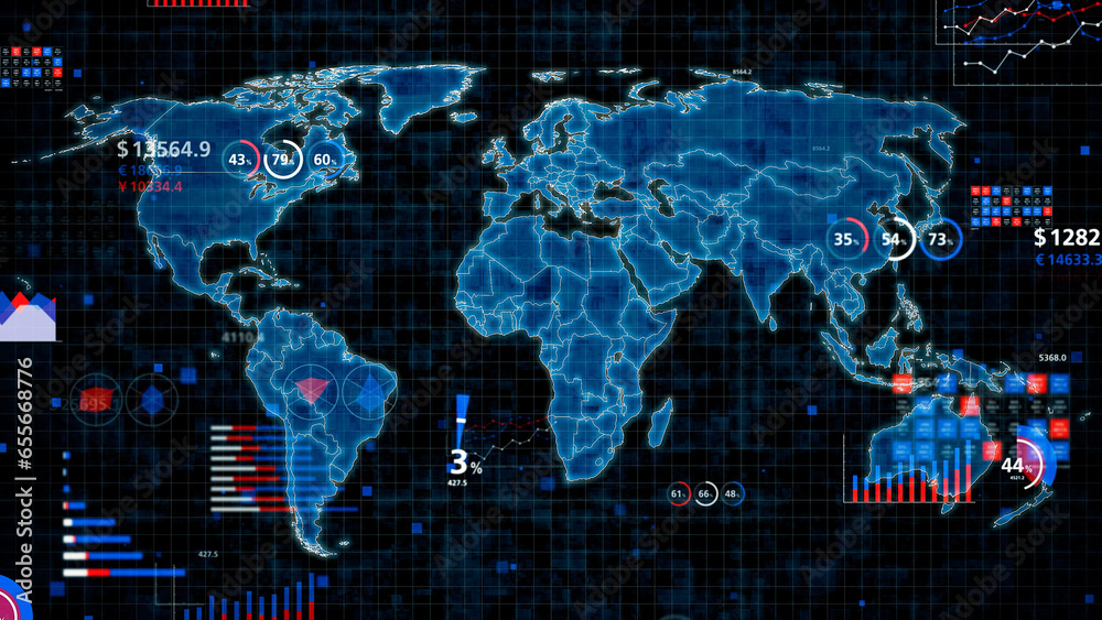 World map and data analysis concept. Financial technology. Stock ...