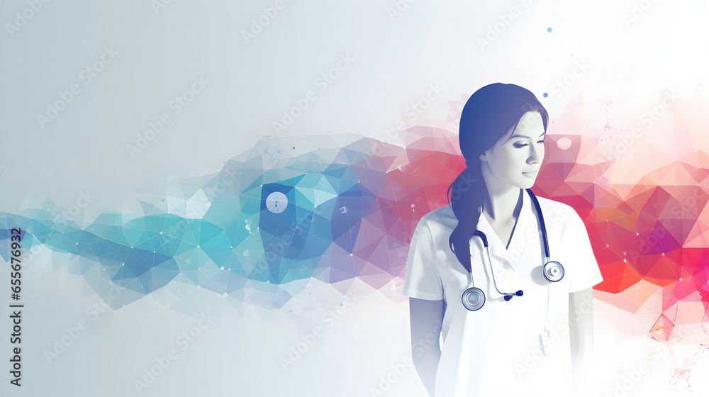 Abstract geometric medical background with flat icons and symbols ...