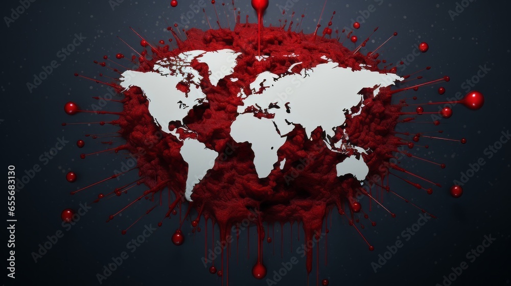 A representation of the Earth composed of interconnected blood drops ...