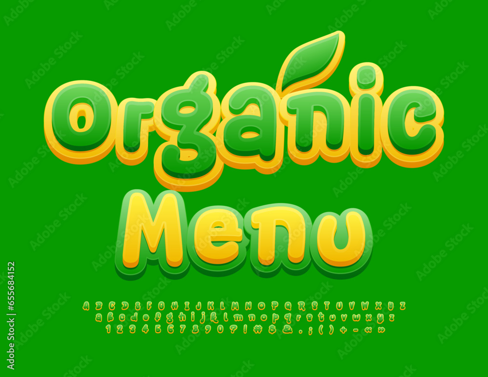 Vector eco concept Organic Menu. Handwritten bright Font. Green and ...