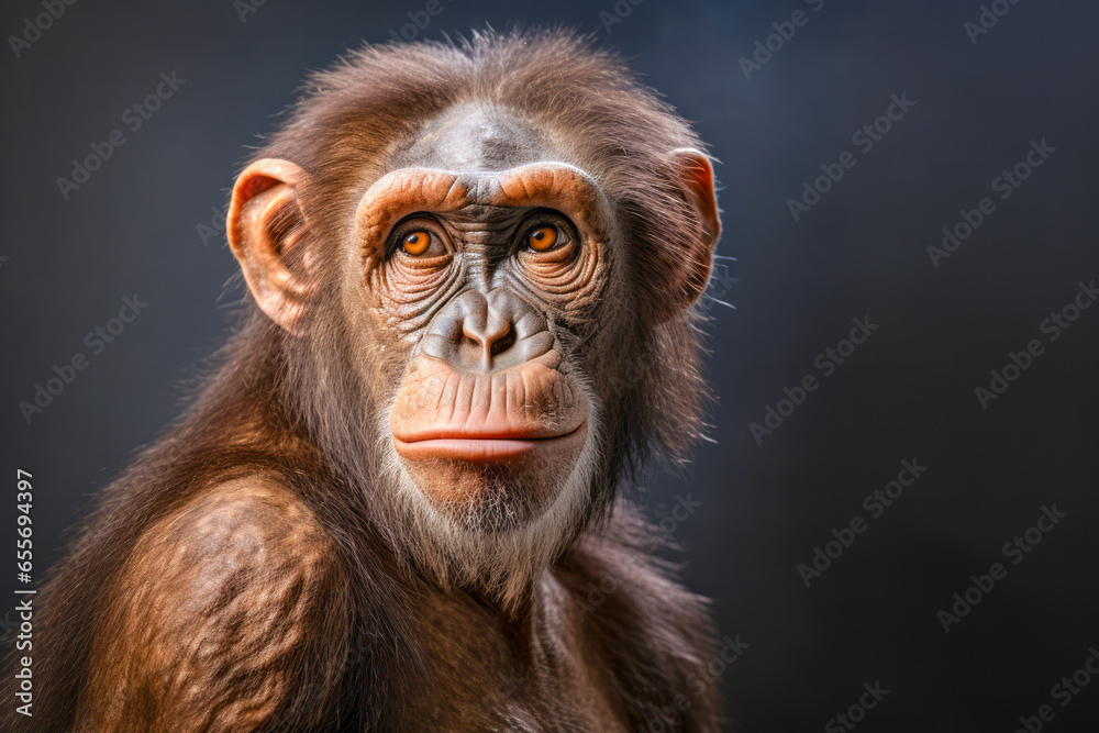 Australopithecus on a dark studio background, highlighting its ...