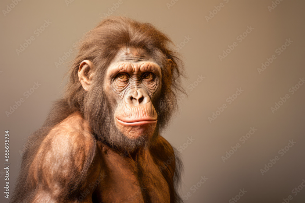 Australopithecus on a dark studio background, highlighting its ...