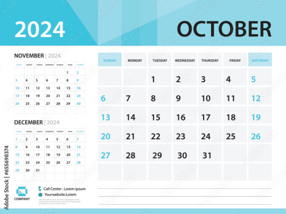 Calendar 2024 template, October 2024 year, Desk Calendar 2024 template ...